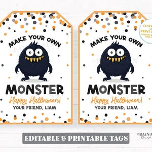 Make Your Own Monster Tag Editable Halloween Favor, Party, Printable ...