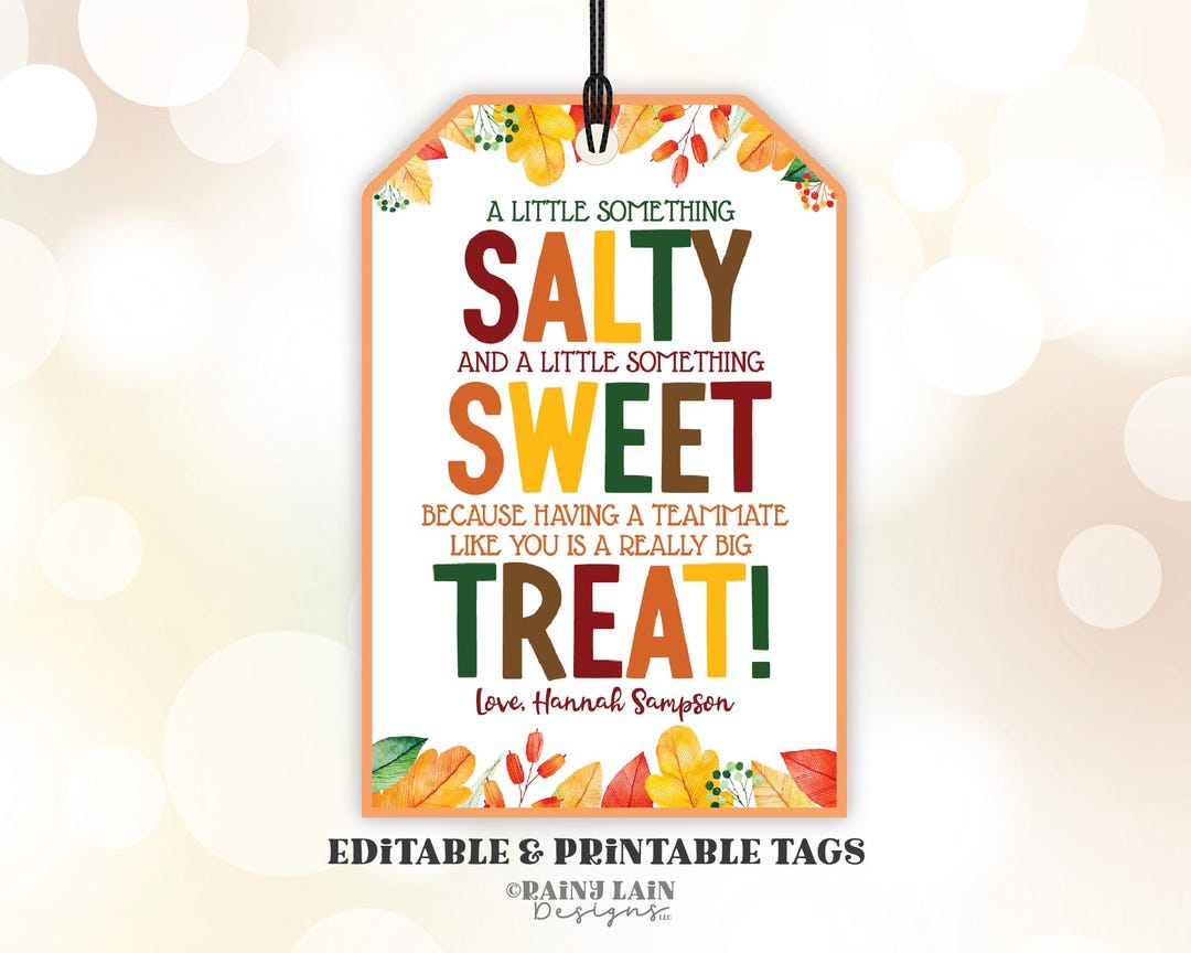 Salty Sweet Treat Tag, Fall Appreciation Gift, Thanksgiving Something ...