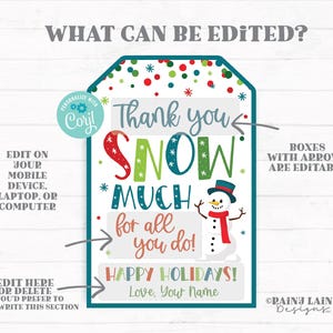 Thank You SNOW Much for All You Do Tag Printable Winter Christmas ...