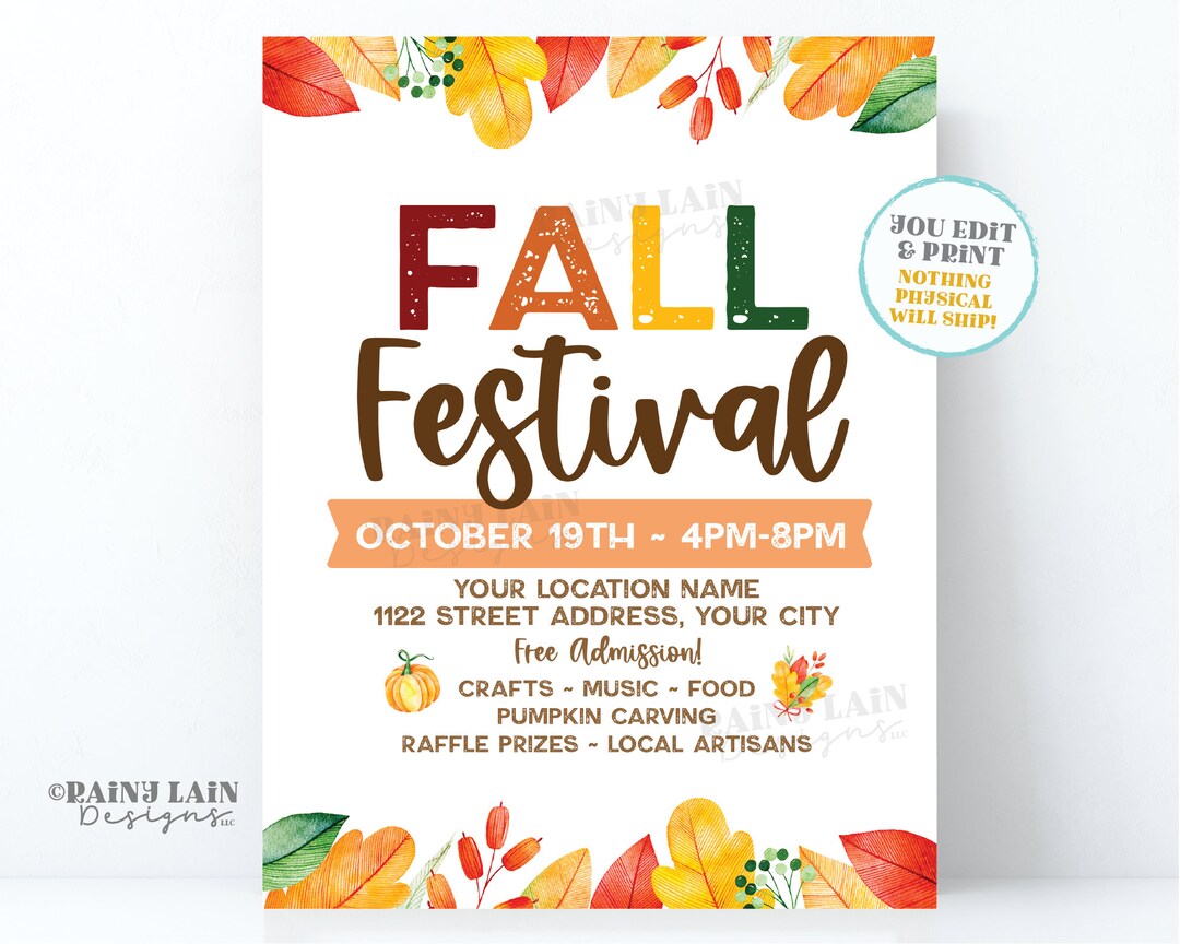 Editable Fall Harvest Festival Flyer Template, Church Fundraiser ...