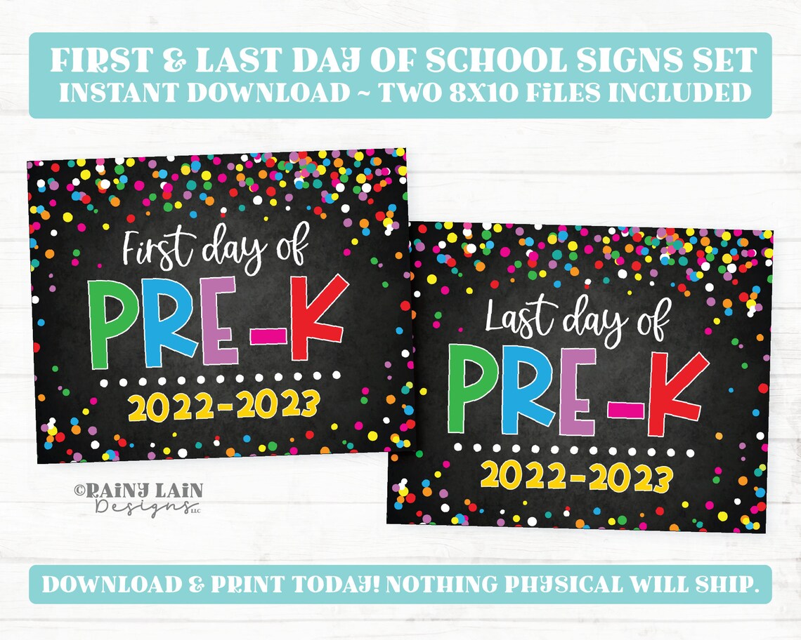 First Day of Pre-k Sign Last Day of School Sign Set 1st Day of - Etsy