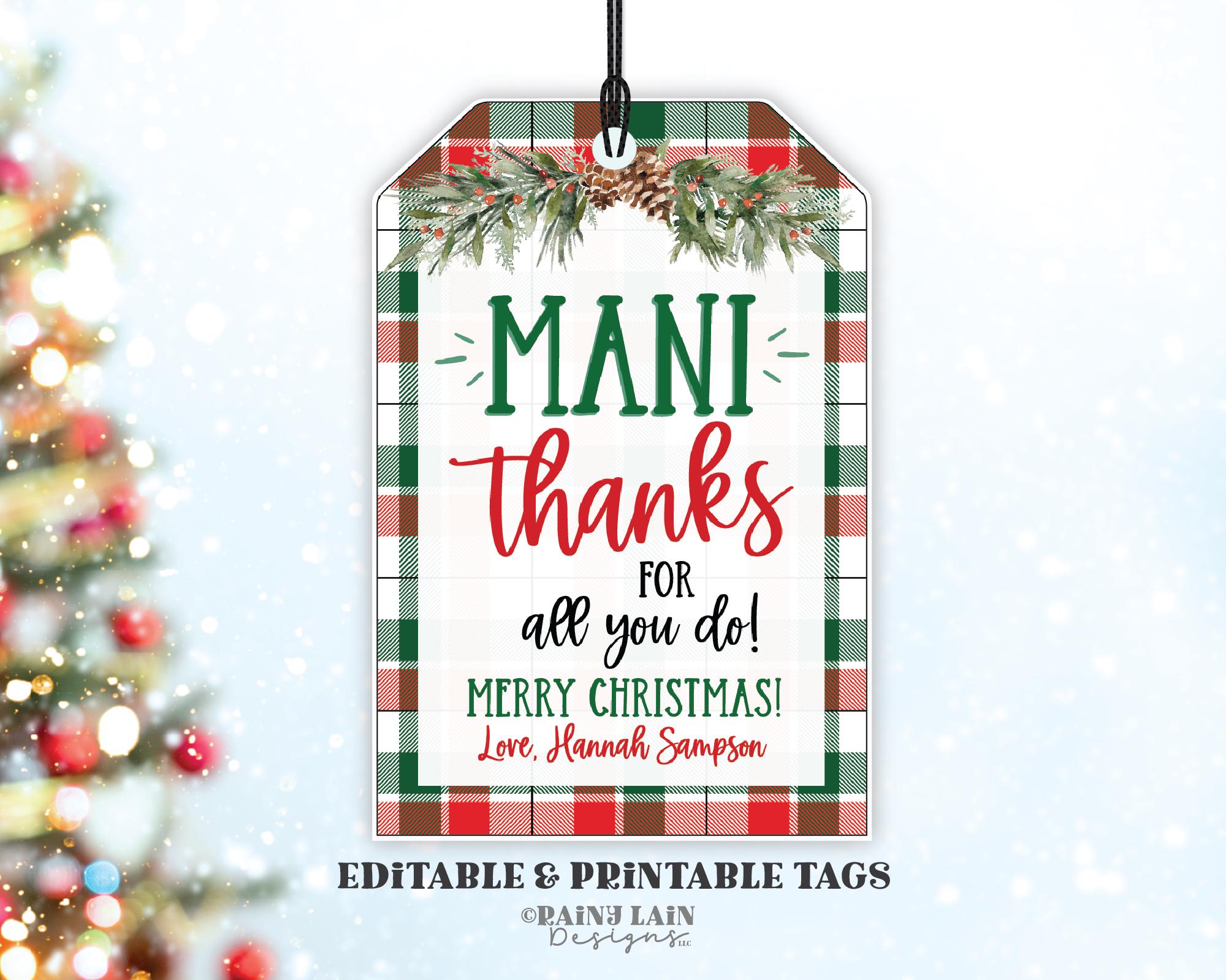Manicure Gift Tag Mani Christmas Thanks for All You Do Nail Polish Set ...