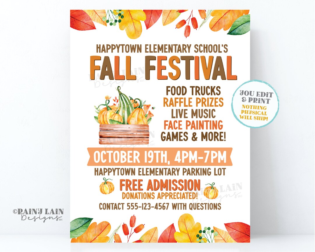 Editable Fall Festival Flyer Template, Harvest Invitation, Fundraiser ...