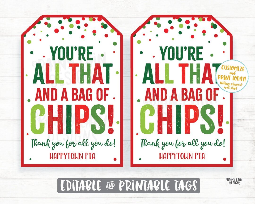 You're All That and a Bag of Chips Tag Christmas Gift Tag Employee ...