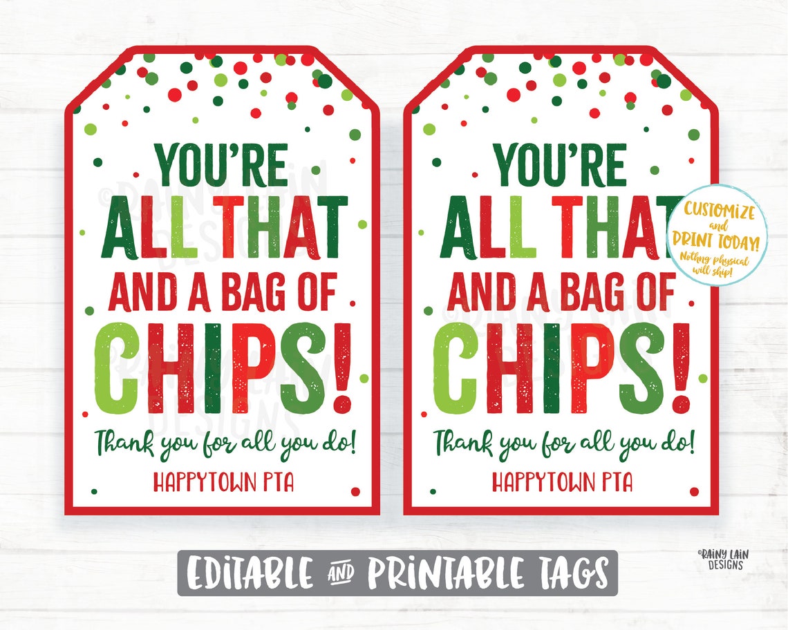 You're All That and a Bag of Chips Tag Christmas Gift Tag - Etsy