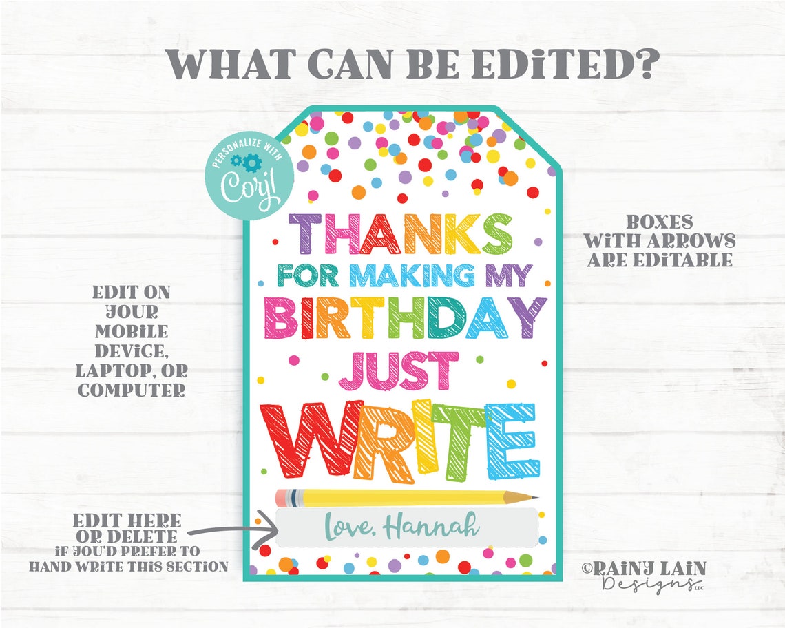 Birthday Pencil Gift Tag Birthday Just Write Party Favor - Etsy