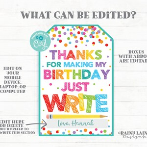 Birthday Pencil Gift Tag Birthday Just Write Party Favor Pencil Tags ...