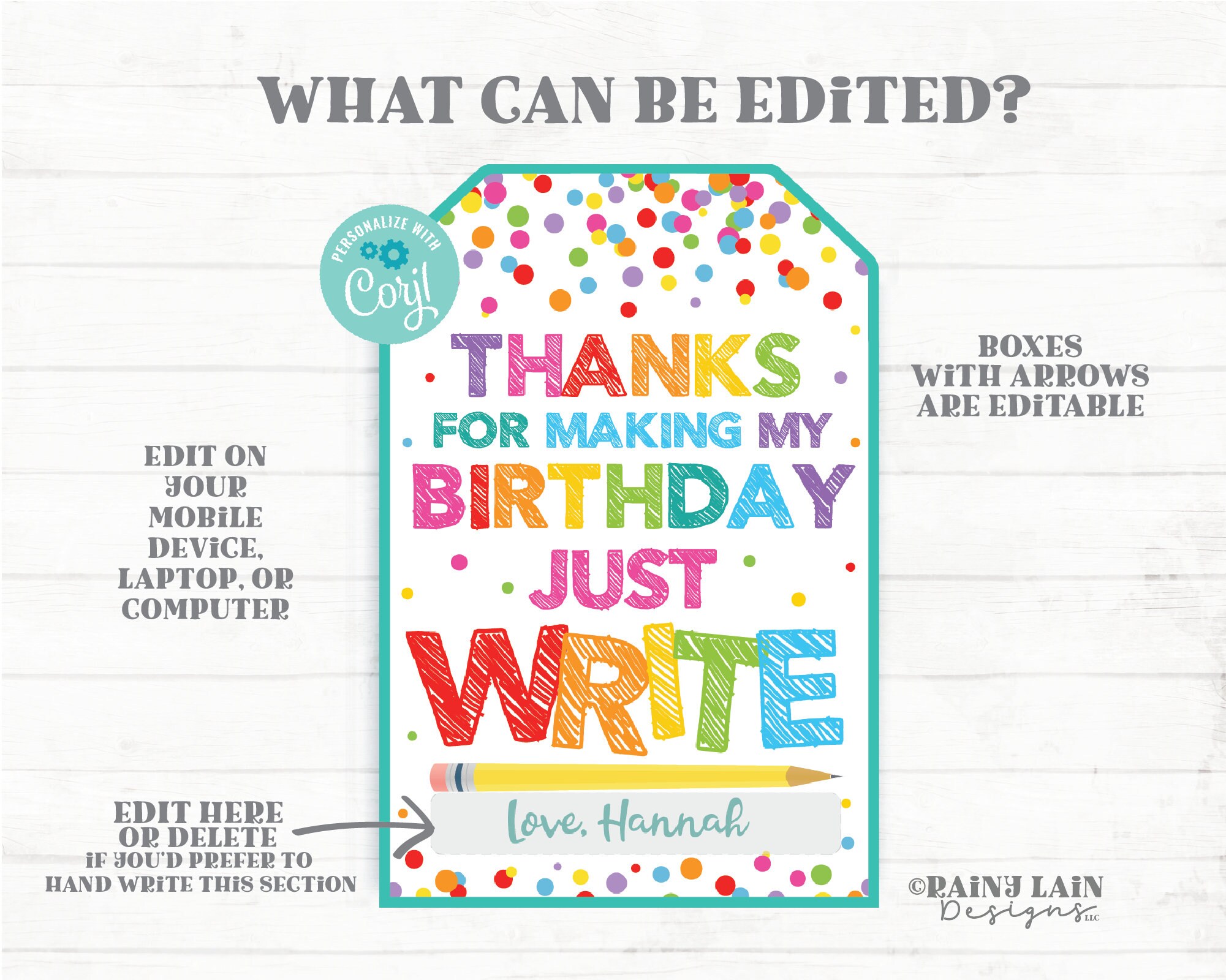 Birthday Pencil Gift Tag Birthday Just Write Party Favor - Etsy