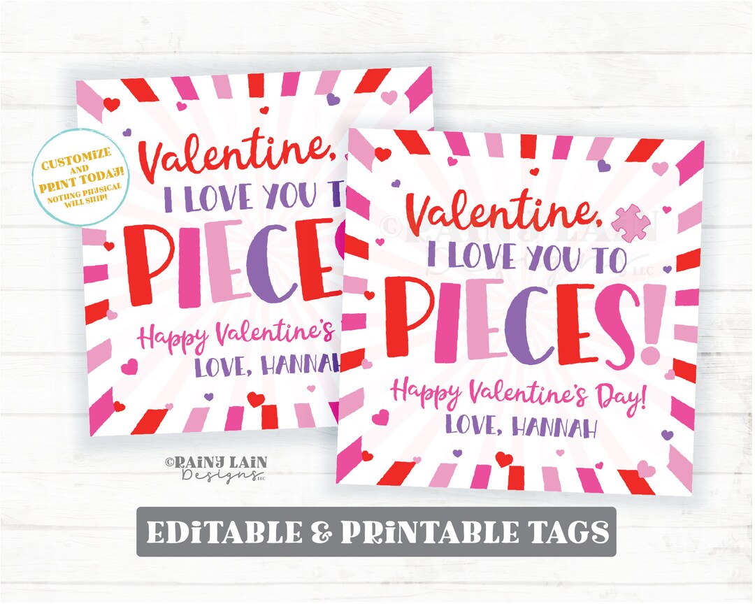 Love You to Pieces Valentine Tag, Puzzle, Candy, Building Blocks ...