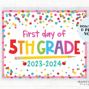First Day of School Sign 1st Day of 5th Grade Fifth Grade Back to ...