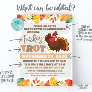 Turkey Trot Flyer, Thanksgiving Fundraiser Flyer, Turkey Invitation ...