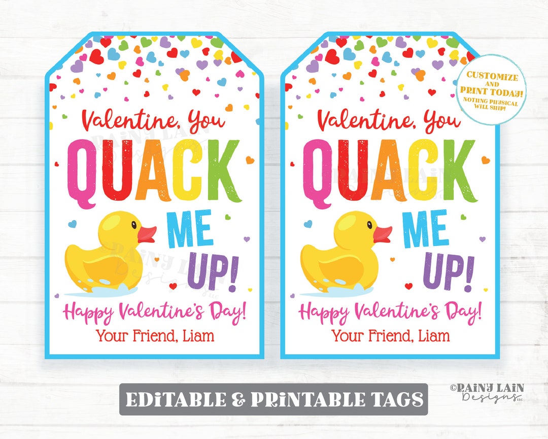 You Quack Me up Valentine Tag, Rubber Duck Valentine's Day Gift Tag ...