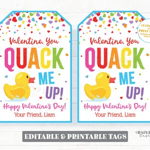 You Quack Me up Valentine Tag, Rubber Duck Valentine's Day Gift Tag ...