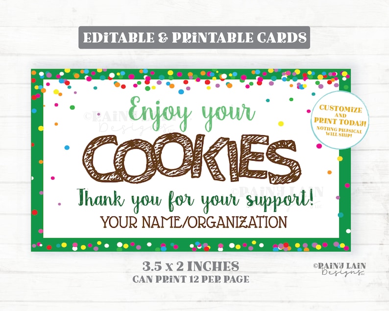 Cookie Thank You Note Editable Cookies Thank You Card Business Card ...
