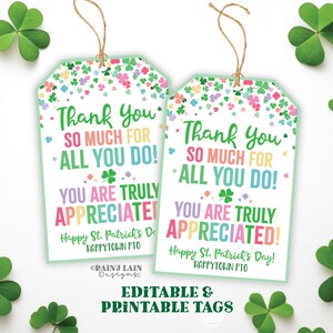 St Patrick's Day Gift Tag Thank You for All You Do Staff Appreciation ...