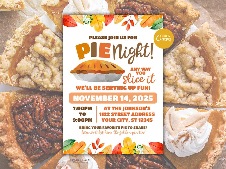 Pie Night Invitation, Pie Fundraiser Flyer, Pie and Wine, Pie and ...
