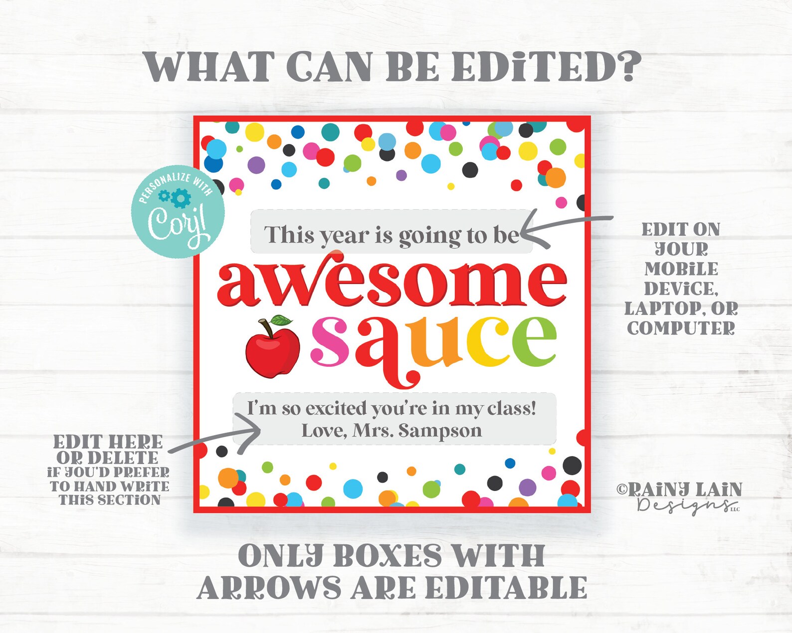 Awesome Sauce Back to School Gift Tag First Day of School Applesauce ...