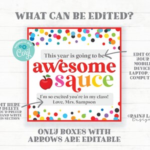 Awesome Sauce Back to School Gift Tag First Day of School Applesauce ...