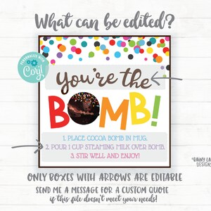 Editable Cocoa Bomb Tags, You're the Bomb Tag, Hot Cocoa Bomb Tag, Hot ...
