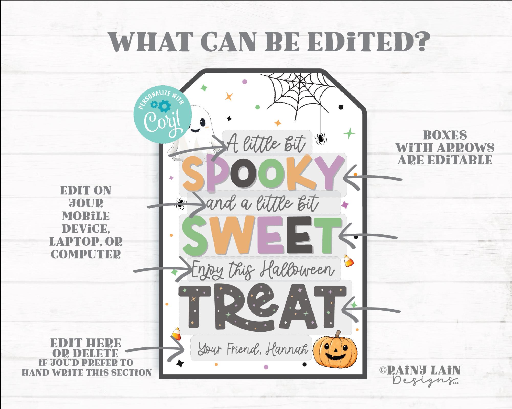 Halloween Treat Tag, Editable A Little Spooky and a Little Sweet Goft ...