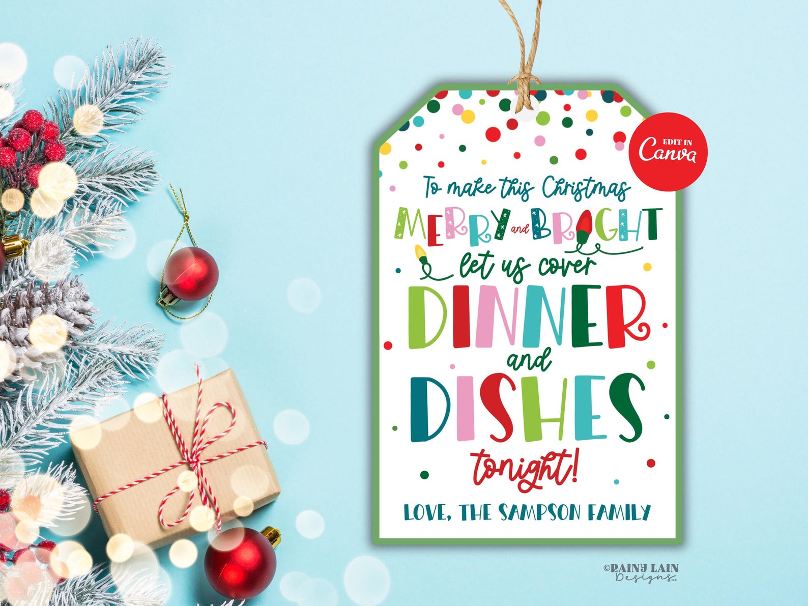 Printable Christmas Dinner Dishes Gift Tag for Teacher, Coworker ...