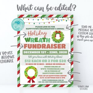 Wreath Fundraiser Flyer, Christmas Wreath Invitation, Holiday ...