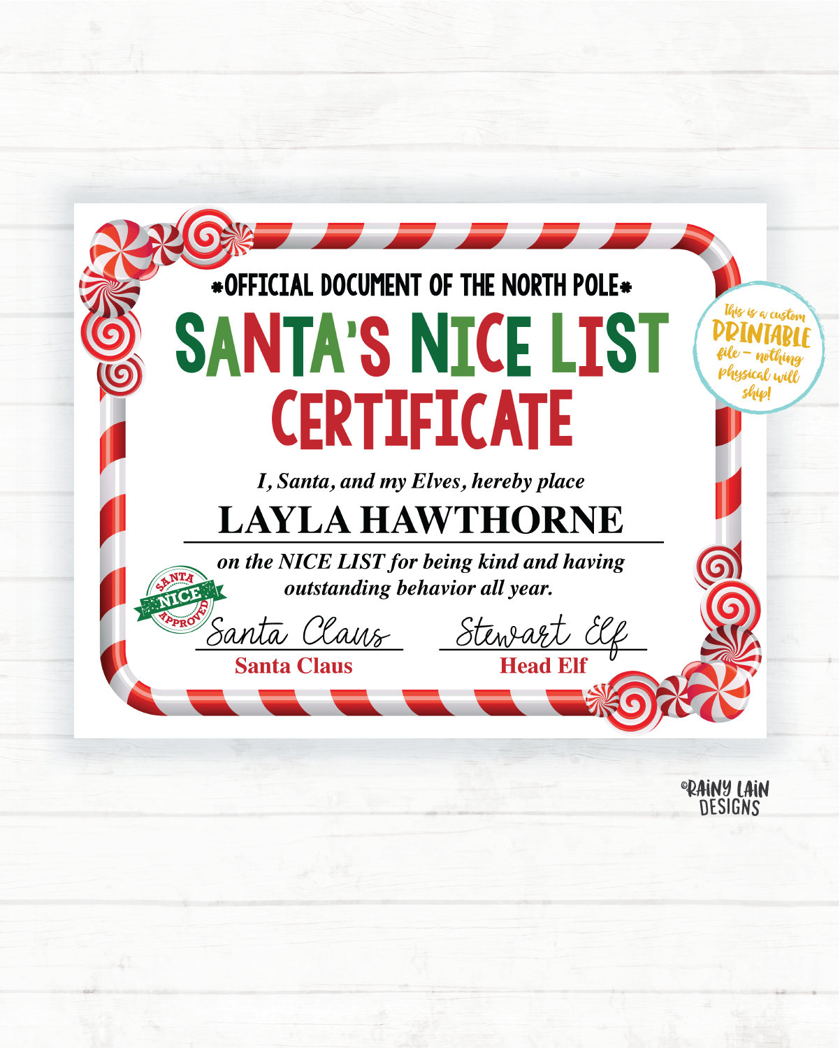 Santa Certificate Santa's Nice List Certificate Letter - Etsy