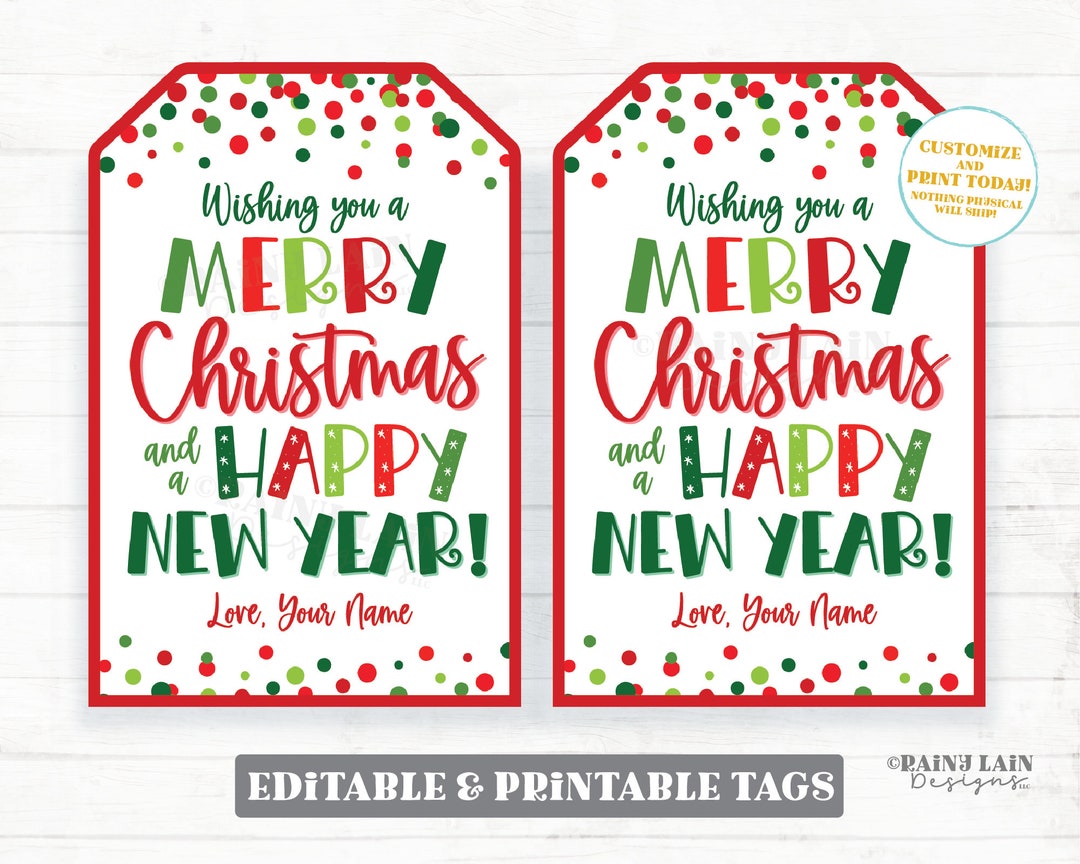 Merry Christmas and Happy New Year Tag Editable Christmas Gift Holiday ...