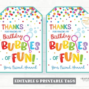 Thanks for Making My Birthday Bubbles of Fun Tag Bubbles Birthday Favor ...