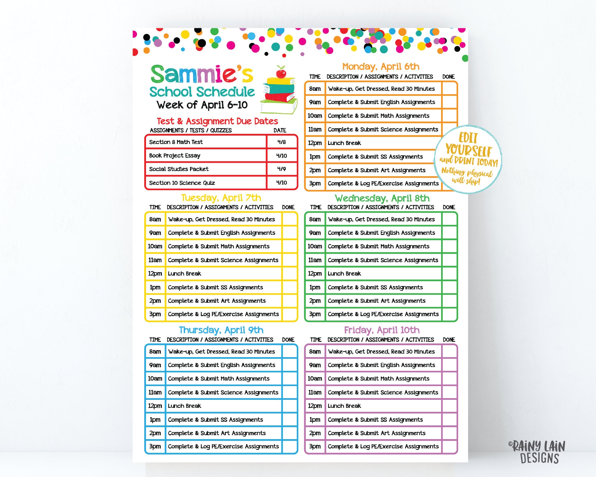 Printable Kids School Schedule Editable Home School Schedule | Etsy