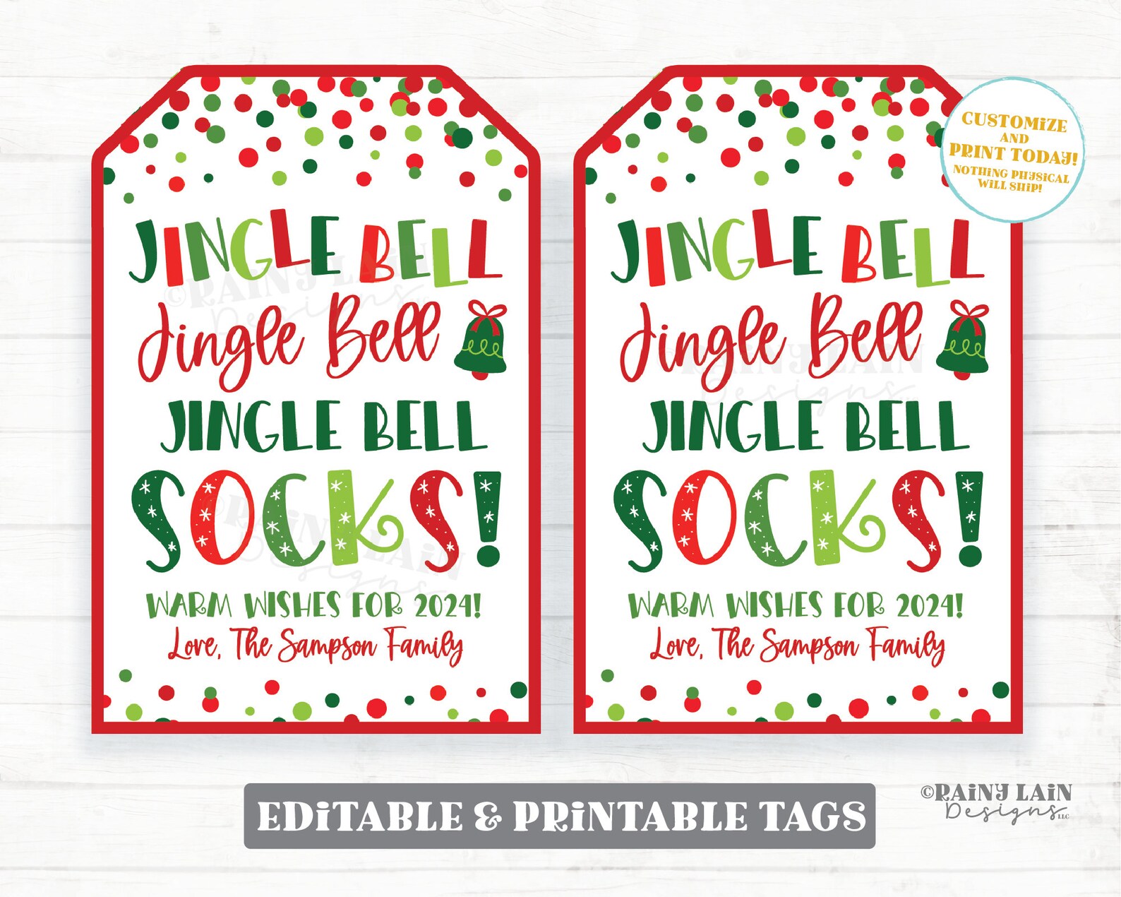 Jingle Bell Socks Christmas Gift Tag Editable Pedicure Nail Polish Set ...
