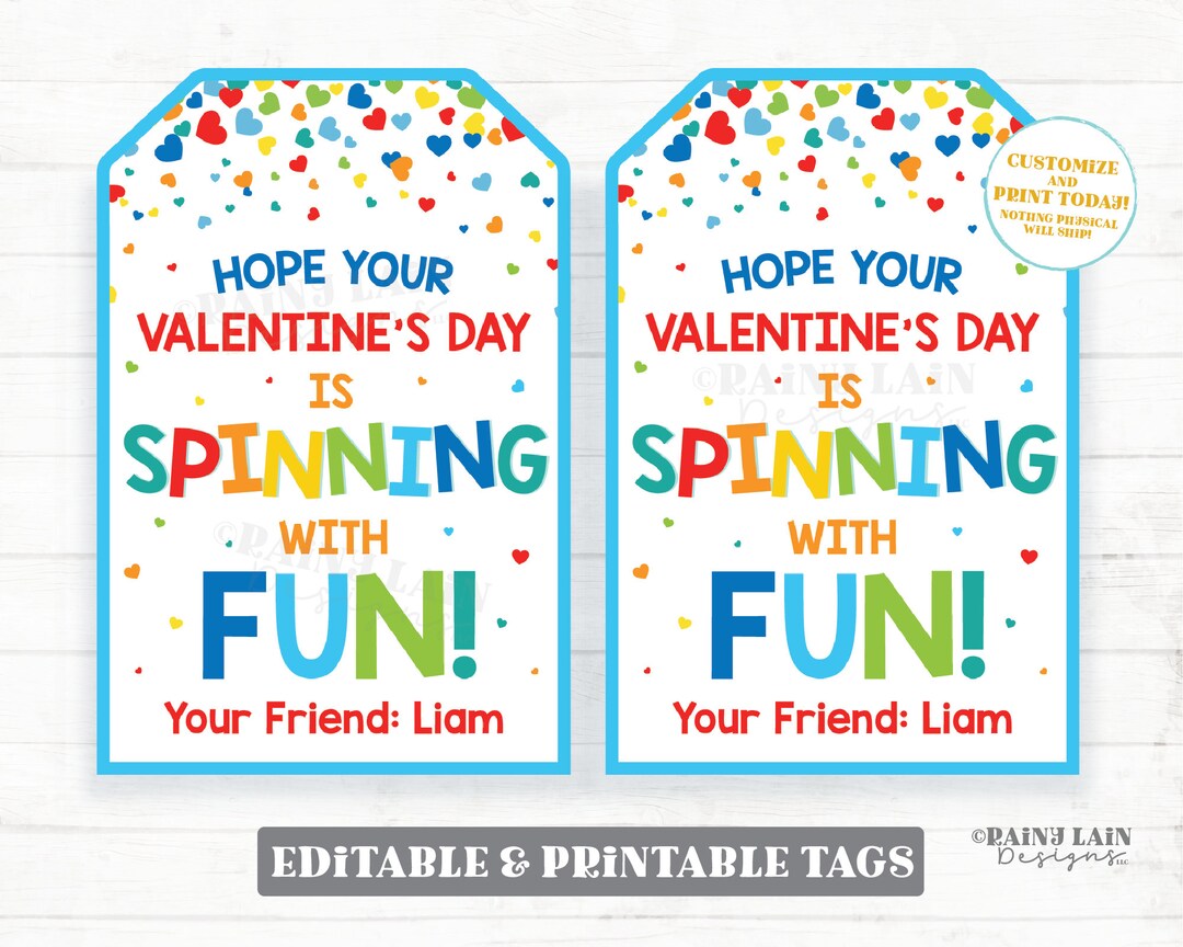 Spinning With Fun Valentine Tag, Spinner, Fidget, Spin Toy, Pop Gift ...