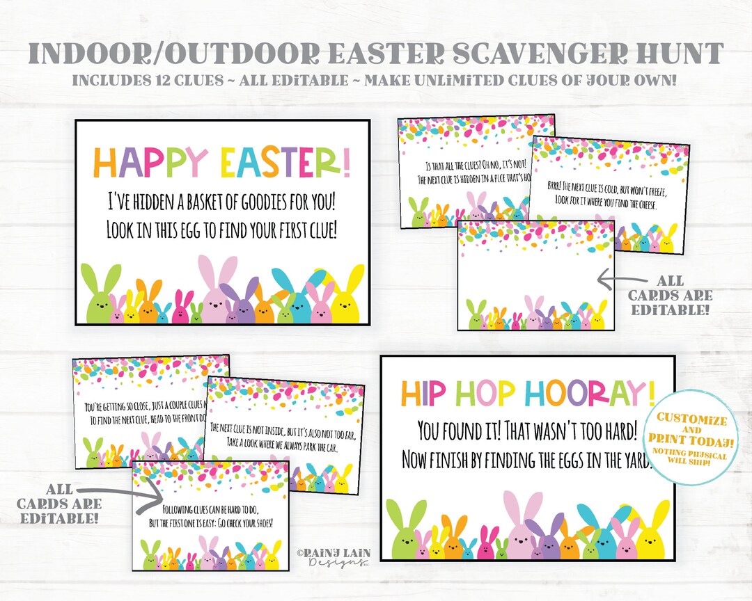 Easter Scavenger Hunt Bunny Clues Easter Egg Hunt Printables Easter ...