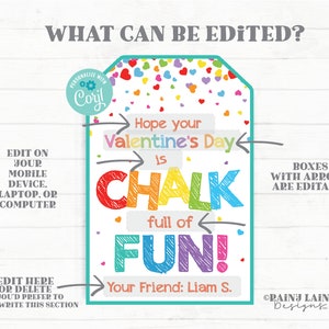 Chalk Valentine Tags, Hope Your Valentine's Day is Chalk Full of Fun ...