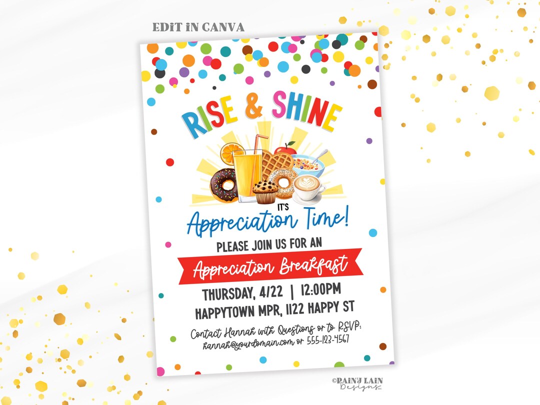 Appreciation Breakfast Invite Template, Rise and Shine It's ...