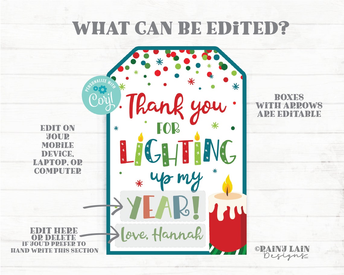 Thank You for Lighting up My Life Christmas Tag Holiday Gift Candle ...