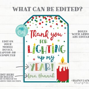 Thank You for Lighting up My Life Christmas Tag Holiday Gift Candle ...