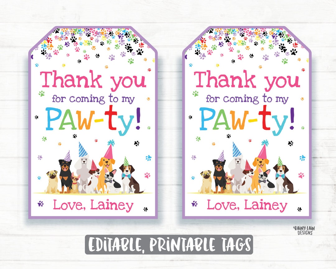 Puppy Thank You Tags, Puppy Party Favor Tags, Thank You for Coming to ...