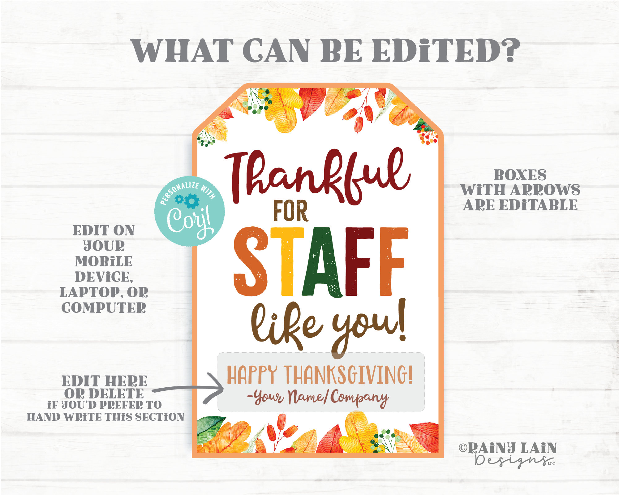 Thankful for Staff Like You Tags, Thankful Tags, Pie Gift Tags ...