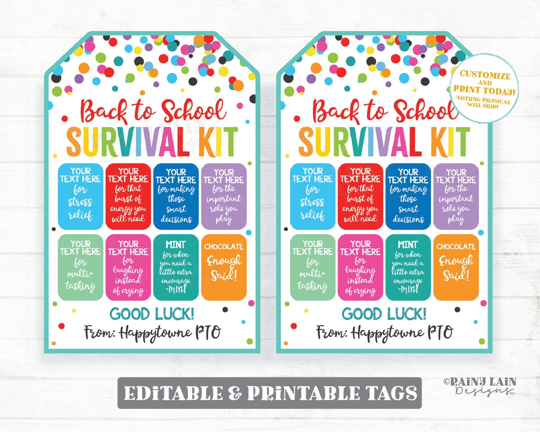 Back to School Survival Kit Tag First Day of School Gift Pack Teacher ...