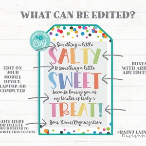 Salty Sweet Treat Tag, Teacher Appreciation, Something Salty and Sweet ...