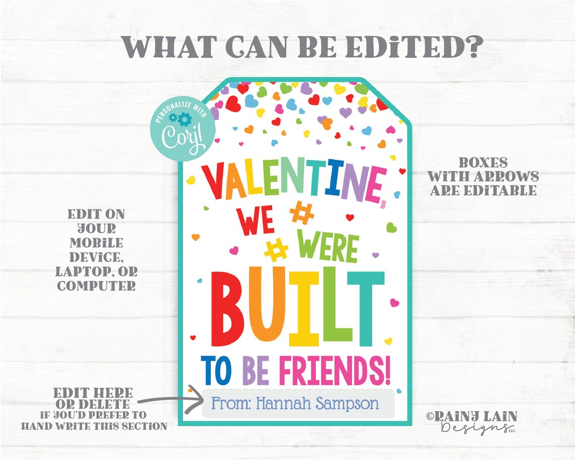 We Were Built to Be Friends Valentine Tag Building Block - Etsy