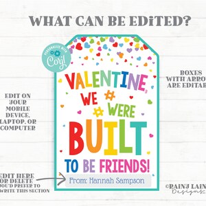 We Were Built to Be Friends Valentine Tag, Building Block, Puzzle Piece ...