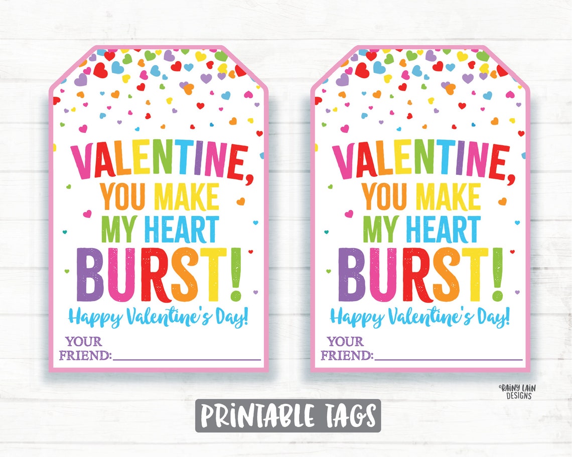 Valentine You Make My Heart Burst Candy Burst Valentine Tags | Etsy