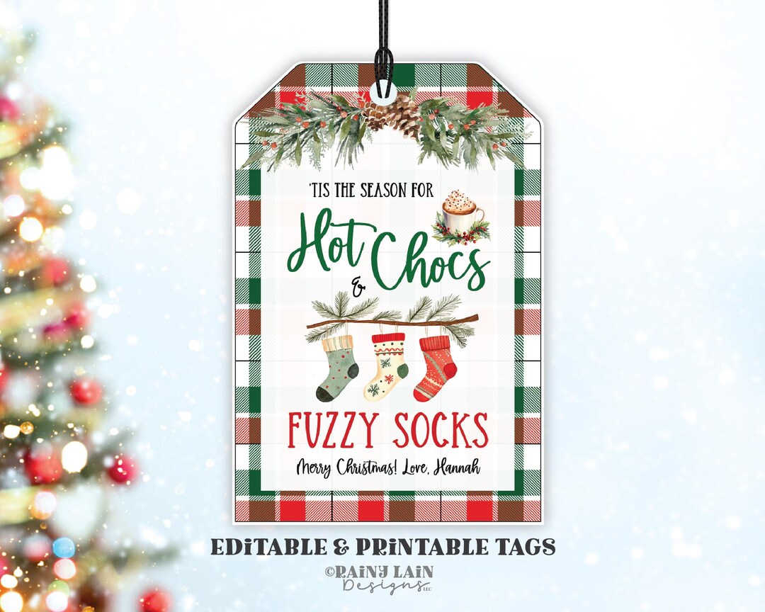 Hot Chocs and Fuzzy Socks Christmas Gift Tag Template, Printable ...