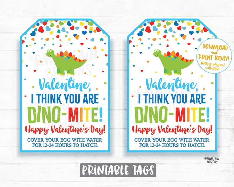 Dinosaur Egg Valentine Tags Dino-mite Valentine Dinosaur | Etsy
