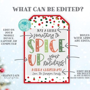 Spice up Your Holiday Tag, Editable Christmas Gift Template, Seasonings ...