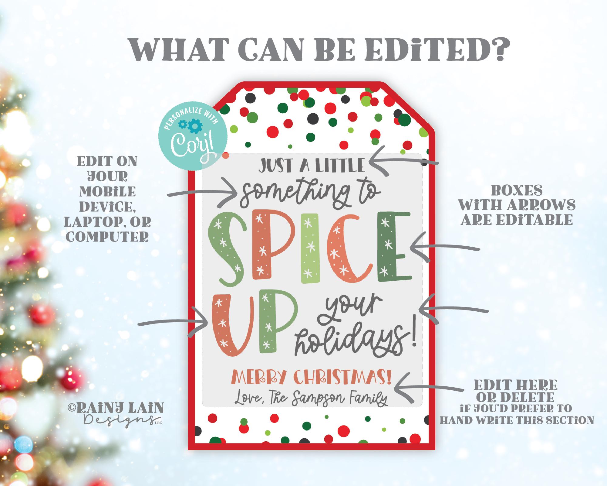 Spice up Your Holiday Tag, Editable Christmas Gift Template, Seasonings ...