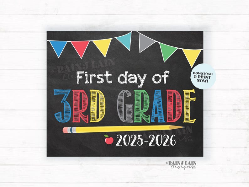 First Day of 3rd Grade Sign Boy Printable First Day of School Sign Back ...