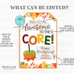 Awesome to the Core Thanksgiving Tag Candy Apple Caramel Fall Gift ...